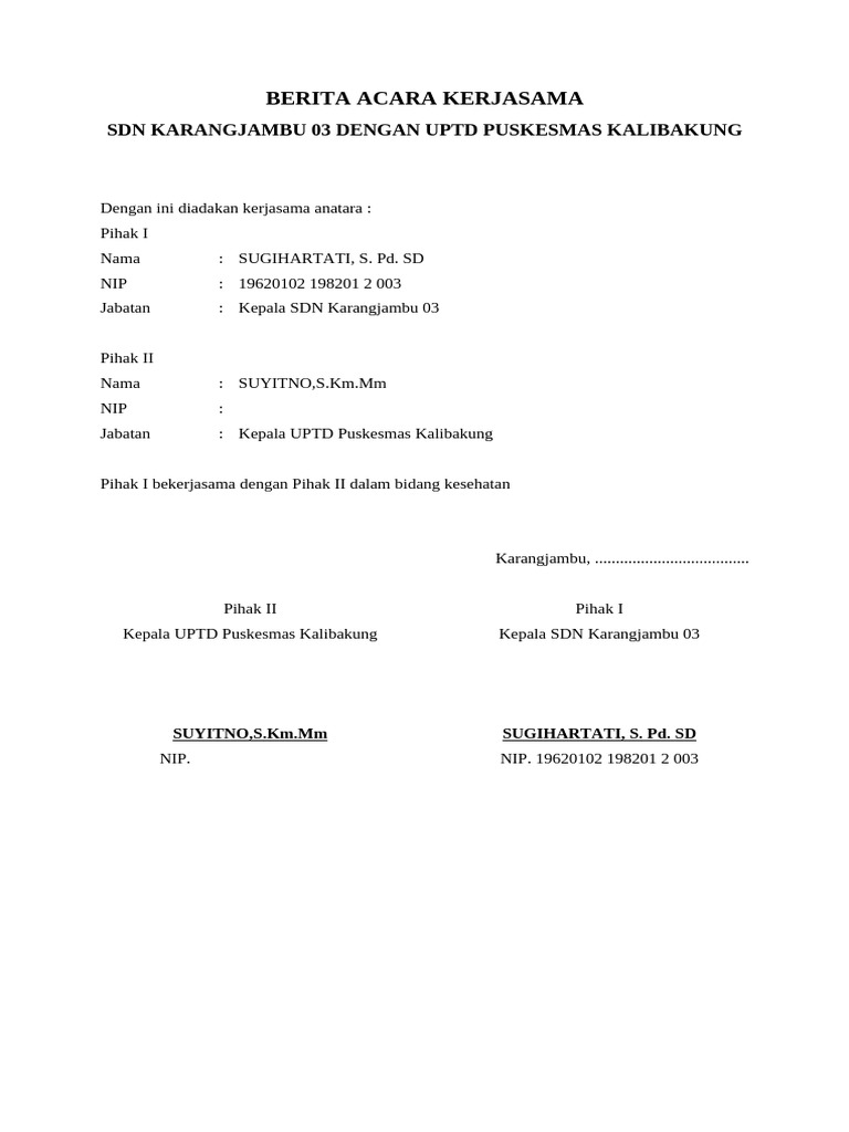 Berita Acara Kerjasama SD3 | PDF