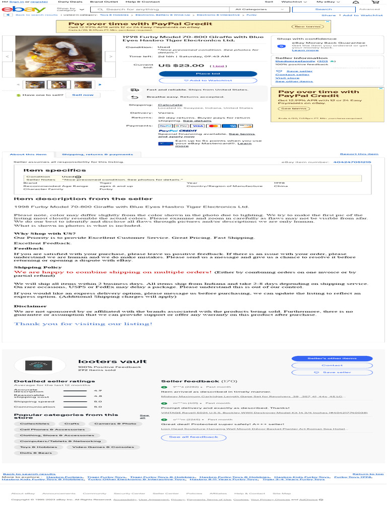 1998 Furby Model 70-800 Giraffe With Blue Eyes Hasbro Tiger Electronics Ltd. EBay | PDF | E Bay ...