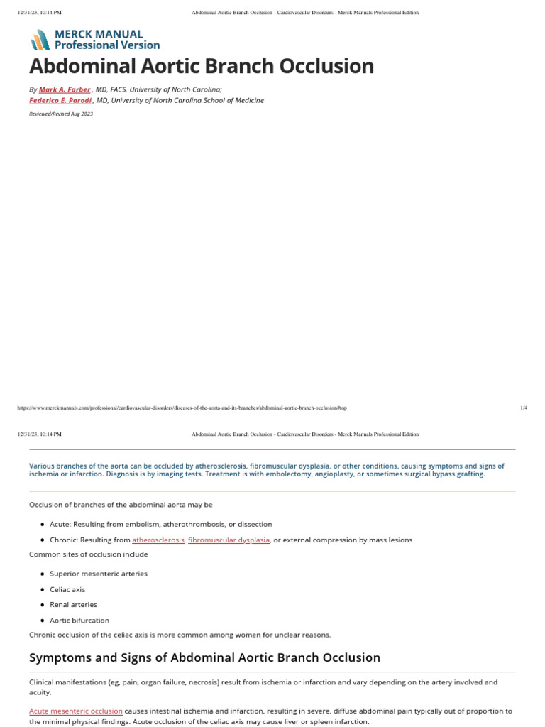 Abdominal Aortic Branch Occlusion - Cardiovascular Disorders - Merck ...