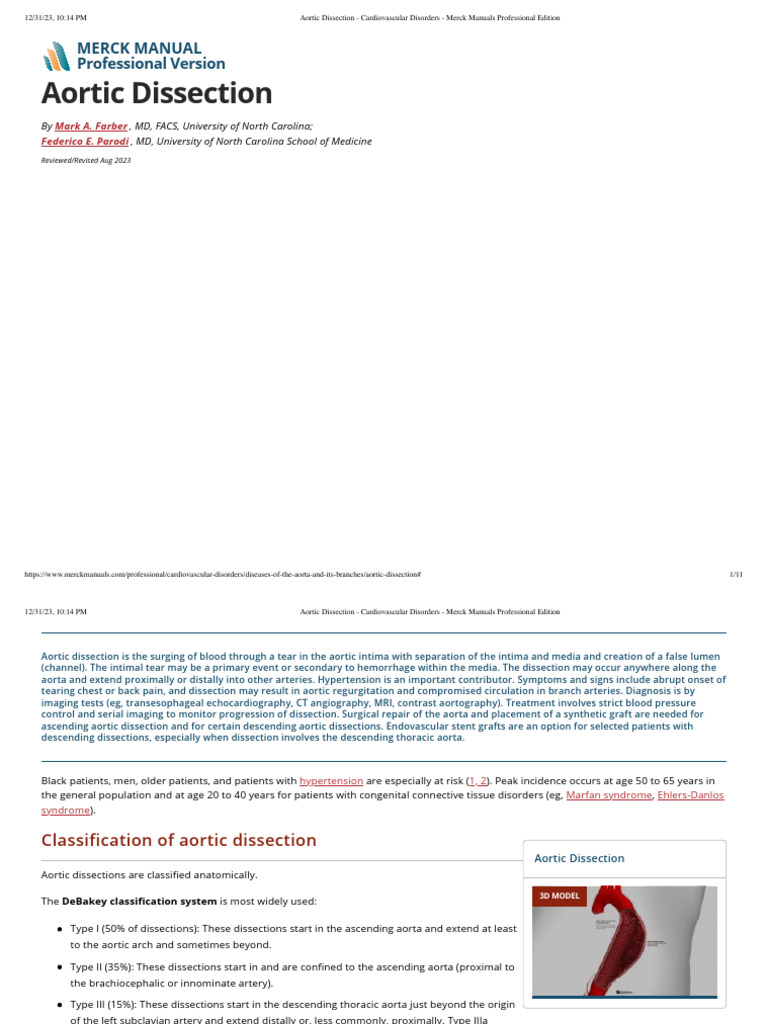 Aortic Dissection - Cardiovascular Disorders - Merck Manuals ...