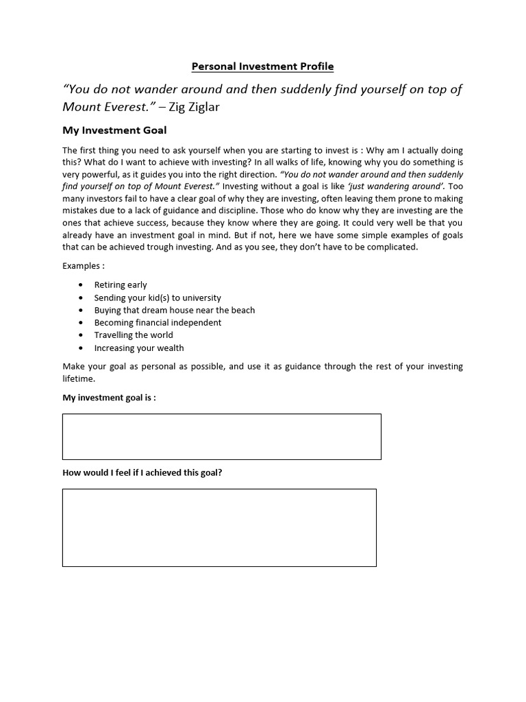 003 Personal Investment Profile | PDF | Investing | Risk