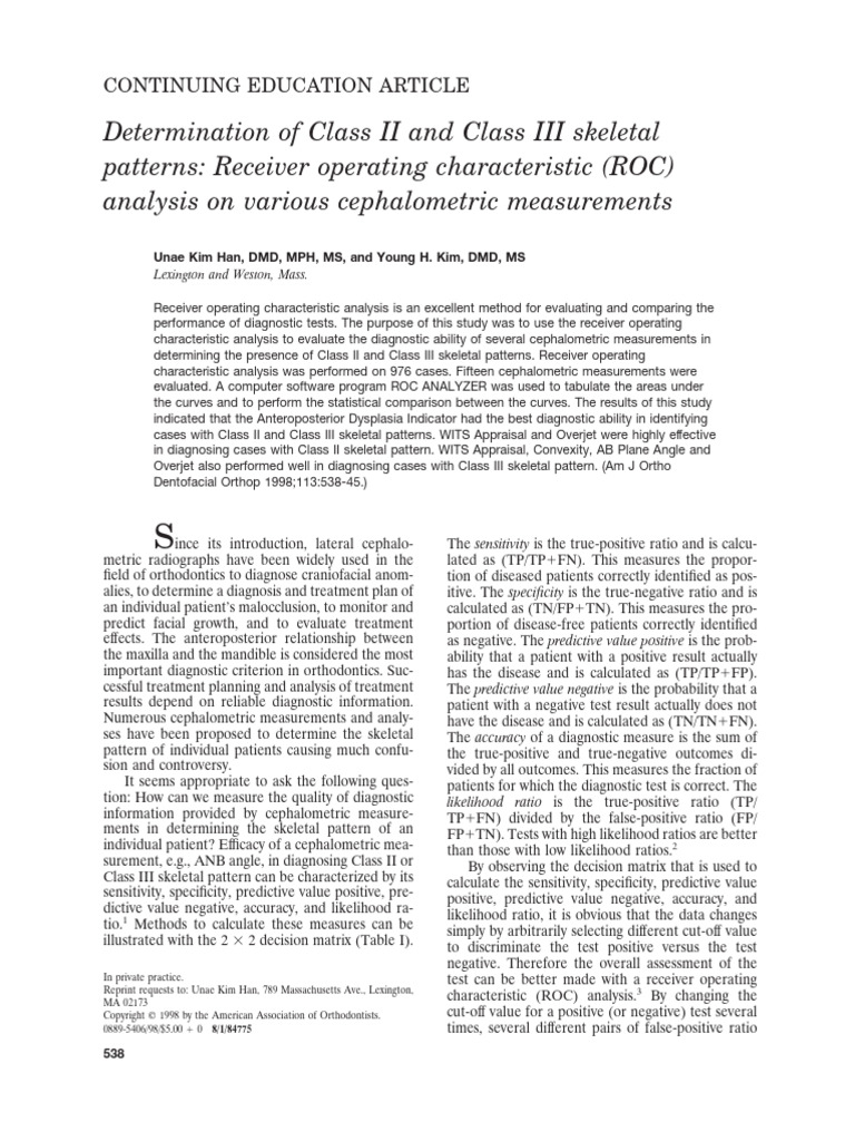CLASS II & III - ROC | PDF | Sensitivity And Specificity | Receiver Operating Characteristic