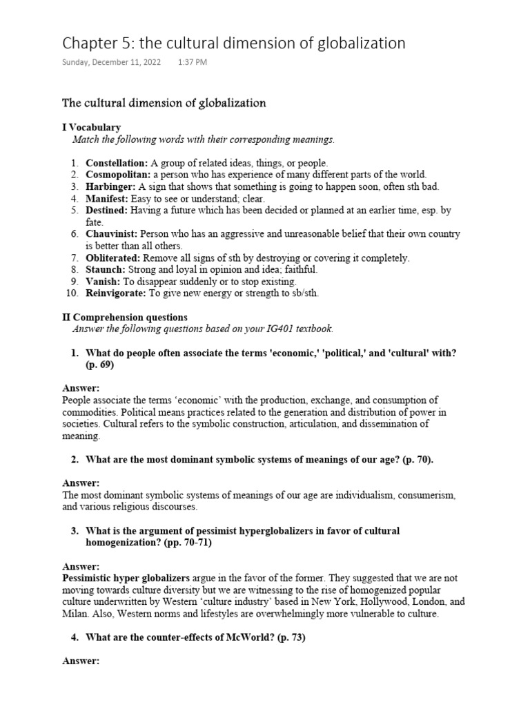 Chapter 5 The Cultural Dimension of Globalization | PDF | Globalization ...