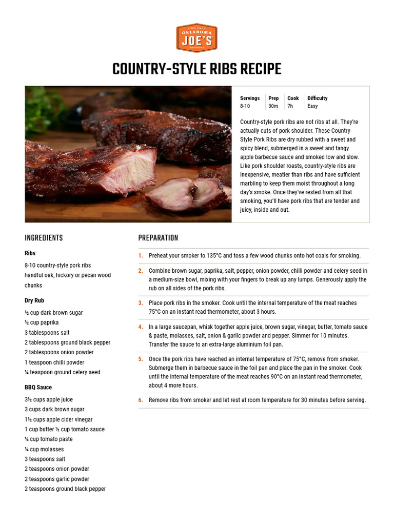 Best Country-Style Smoked Ribs Recipe Oklahoma Joe's Australia | PDF ...