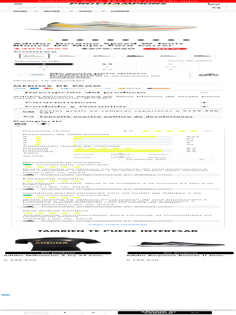 Adidas Duramo Speed W Tenis Blanco de Mujer para Correr Referencia ...