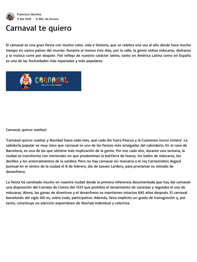 Carnaval Te Quiero | PDF | Carnaval | Prestado