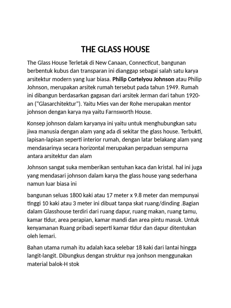 Arsitektur Modern: The Glass House | PDF