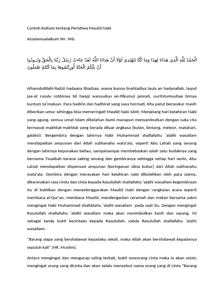 Contoh Kultum tentang Peristiwa Maulid Nabi | PDF