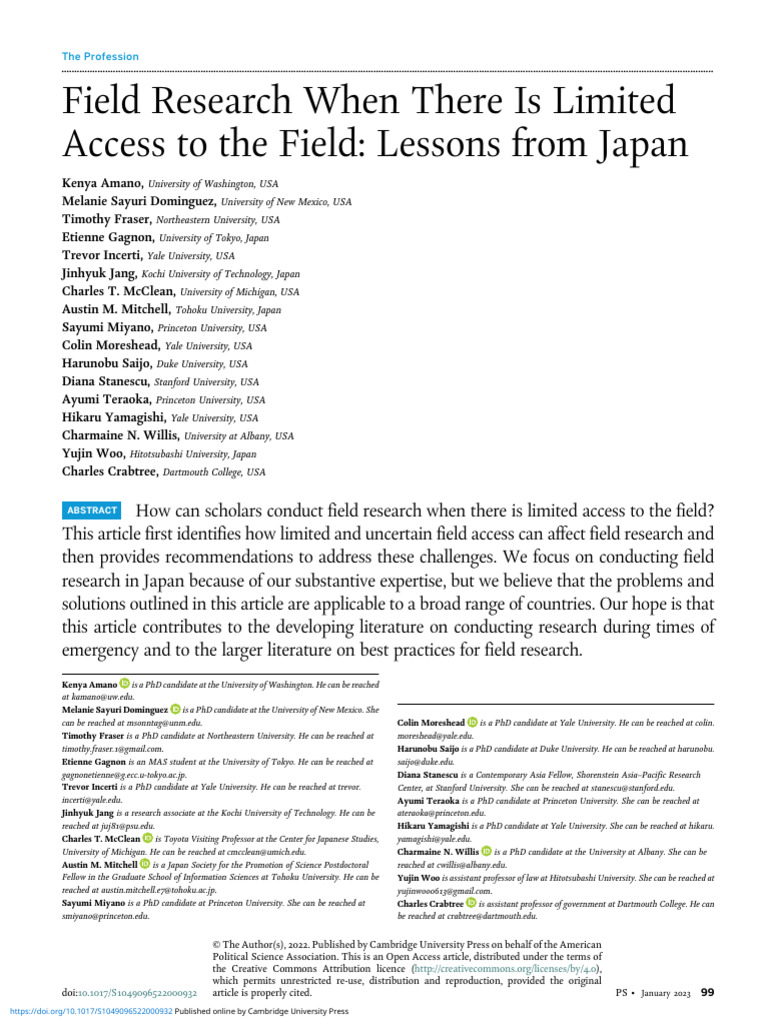 Field Research When There Is Limited Access To The Field - Lessons From ...