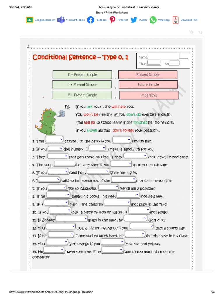 If-Clause Type 0-1 Worksheet - Live Worksheets | PDF