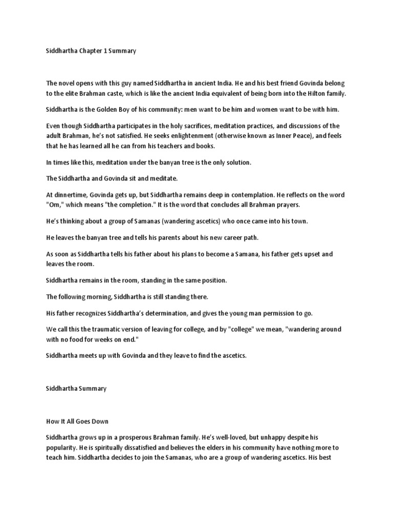 Siddhartha Chapter 1 Summary | PDF | Gautama Buddha | Meditation
