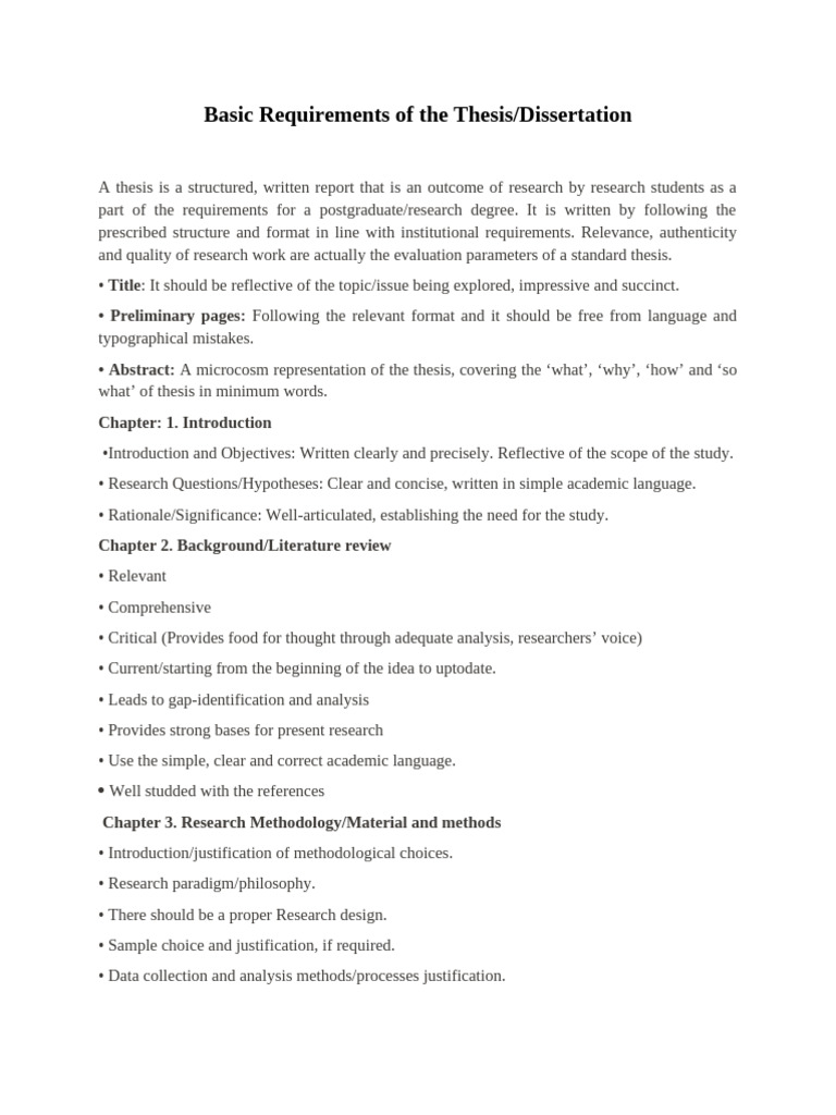 Basic Requirements of Thesis | PDF | Thesis | Methodology