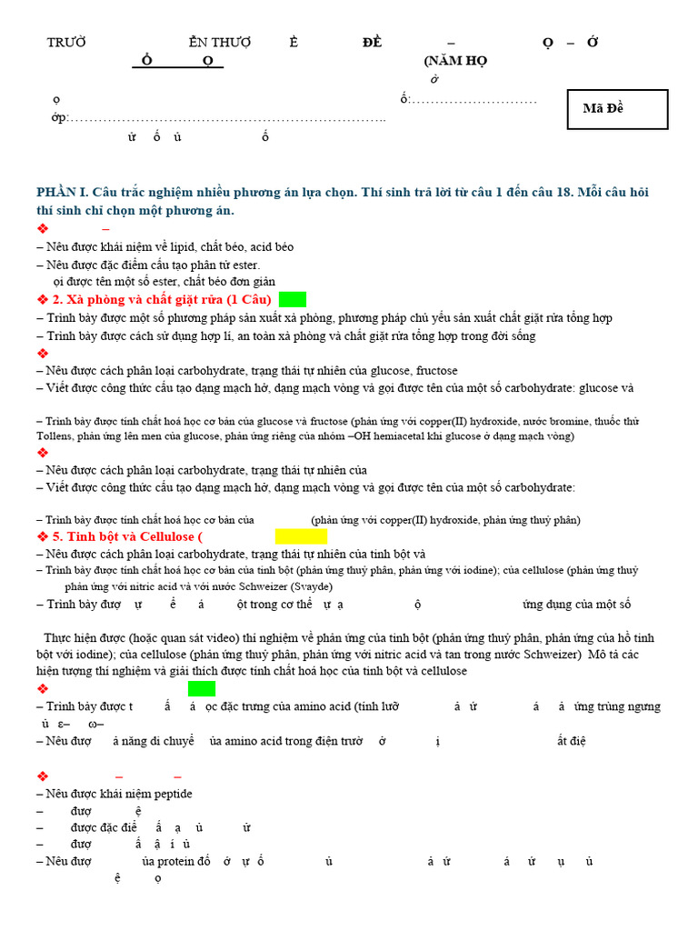 Gợi Ý Yccđ Hóa - Thi HK1 - 12 | PDF