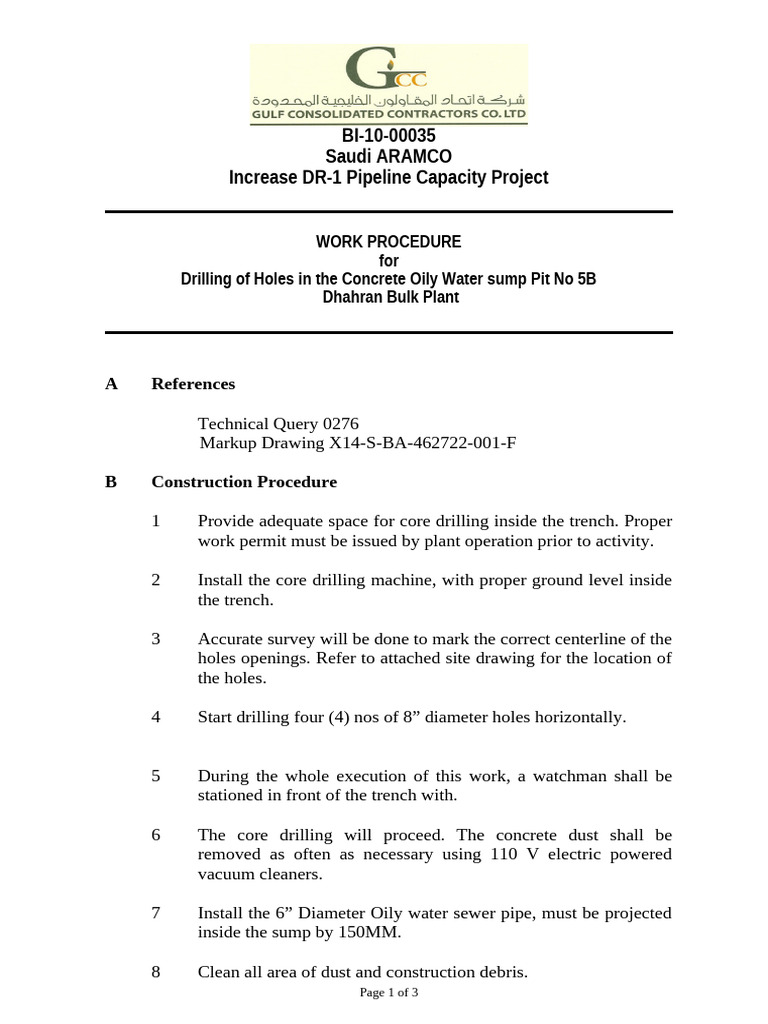 Drilling of Hole in OWS | PDF | Drilling