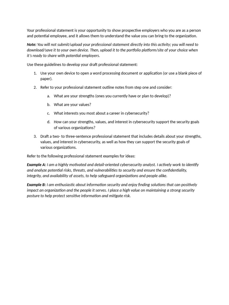 Your Professional Statement Is Your Opportunity To Show Prospective ...