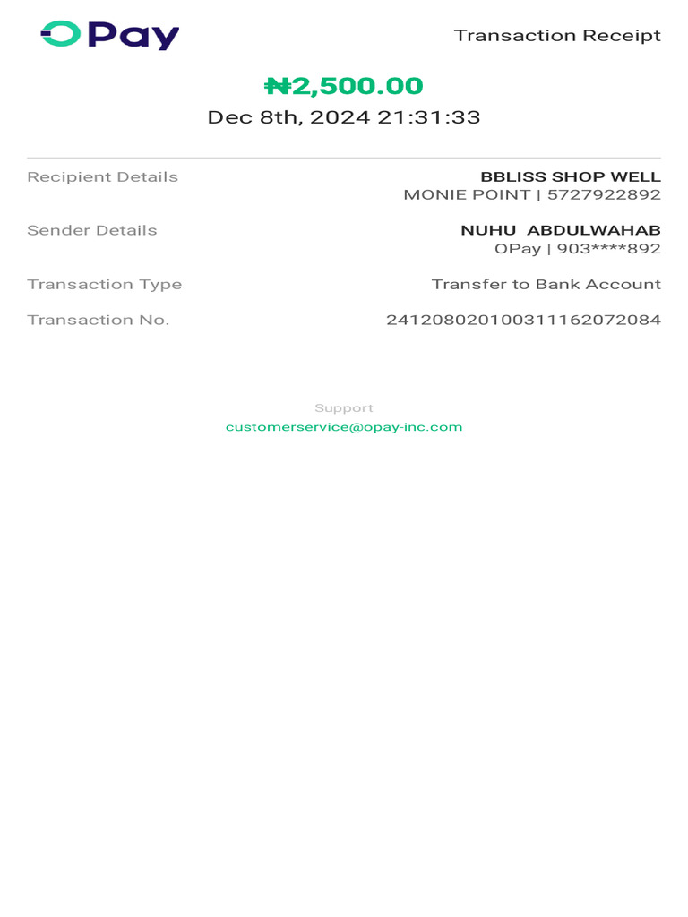 Transaction Receipt for BBLISS SHOP | PDF