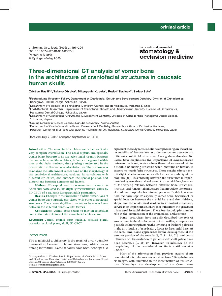 3D CT Analysis of Vomer Bone in Skulls | PDF | Skull