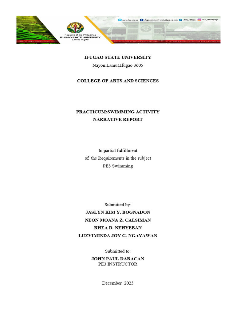 Narrative Report PE3 SWIMMING BSP2 A | PDF | Swimming | Physical Fitness