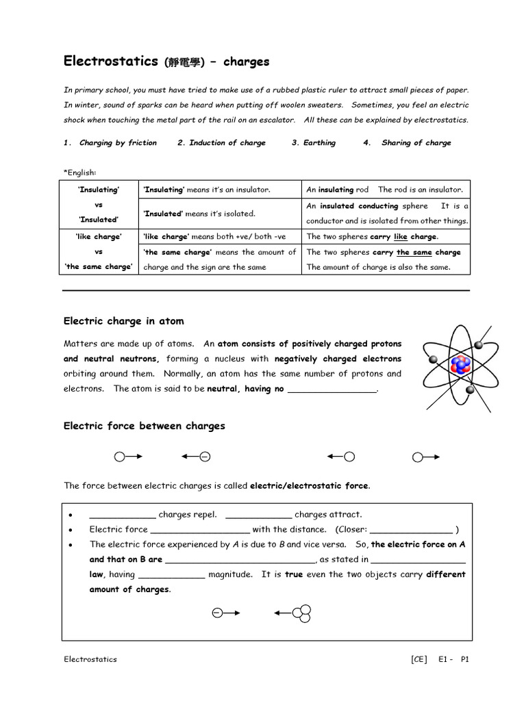 BK 4 CH 1 Electrostatics (A) | PDF | Electric Charge | Atoms
