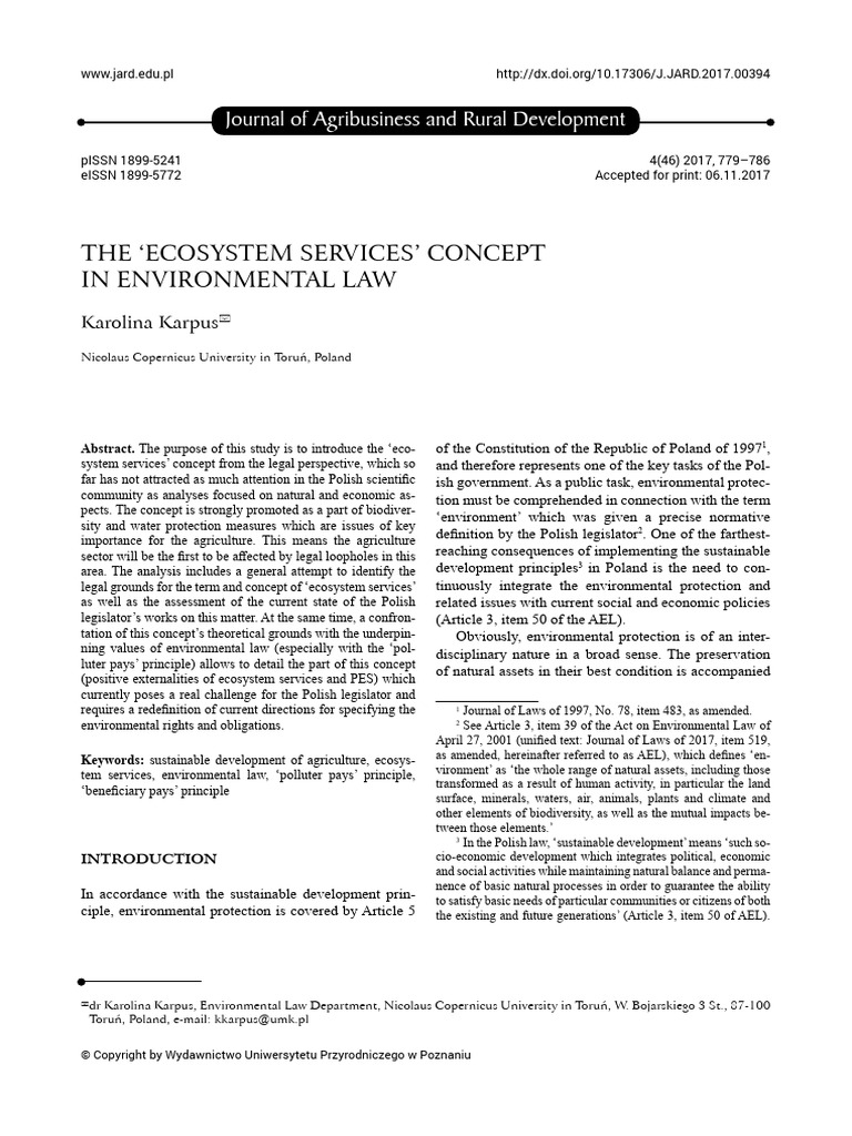 Ecosystem Services in International Law | PDF | Environmental Law | Externality
