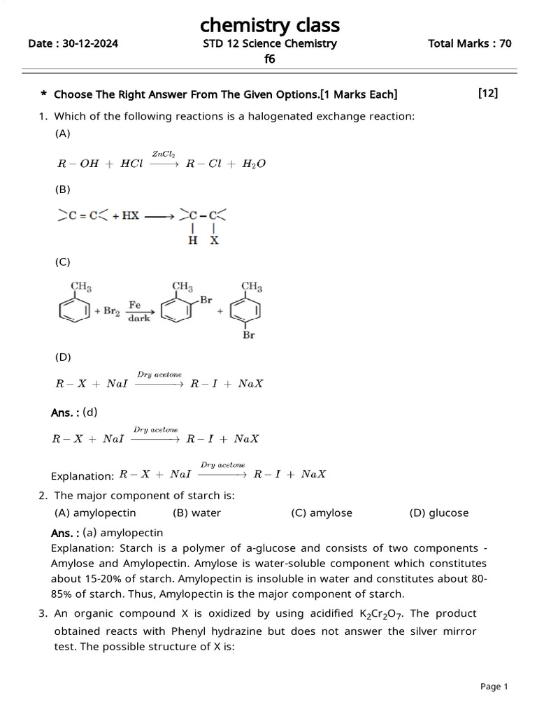 Chemistry Paper 6 | PDF | Carbohydrates | Chemistry