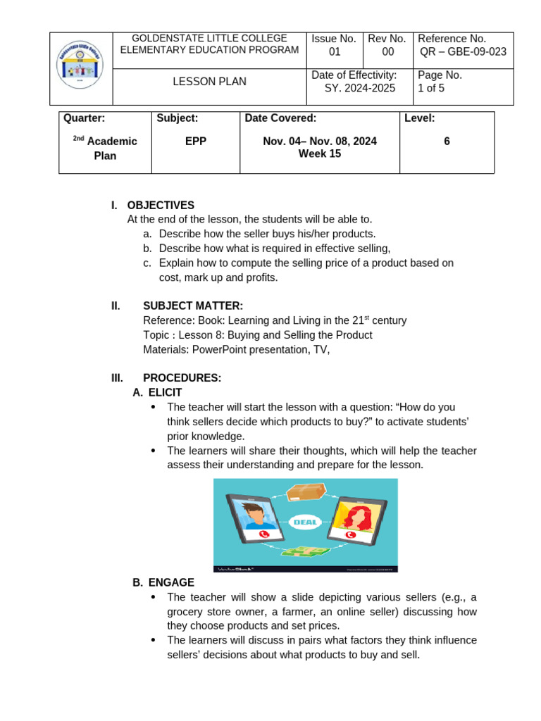 EPP 6 LP | PDF | Lesson Plan | Teachers