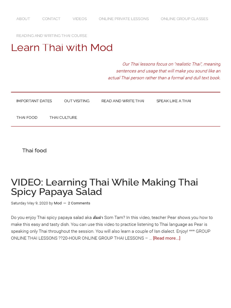 Thai Food - Learn Thai With Mod | PDF | Thai Cuisine | Food And Drink