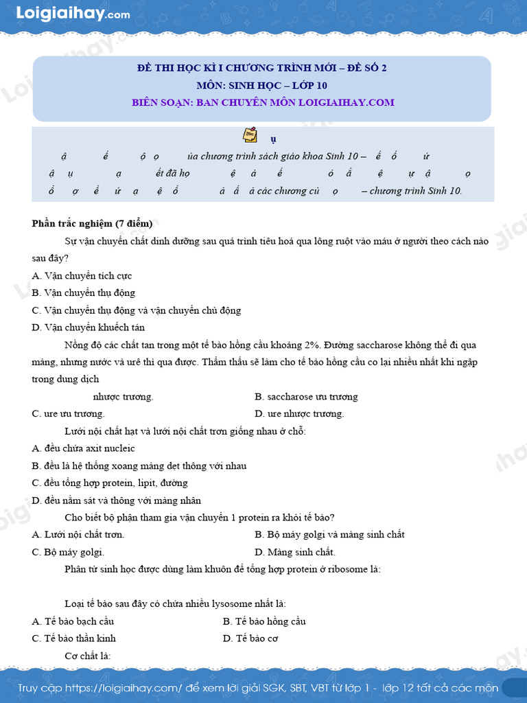 de-thi-hoc-ki-1-sinh-10-ket-noi-tri-thuc-de-so-2-1670322122 | PDF