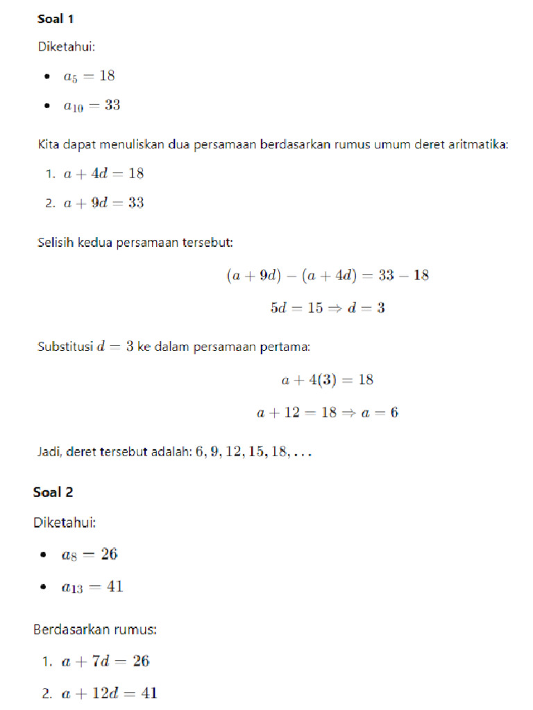 Jawaban Latihan Deret Hitung | PDF