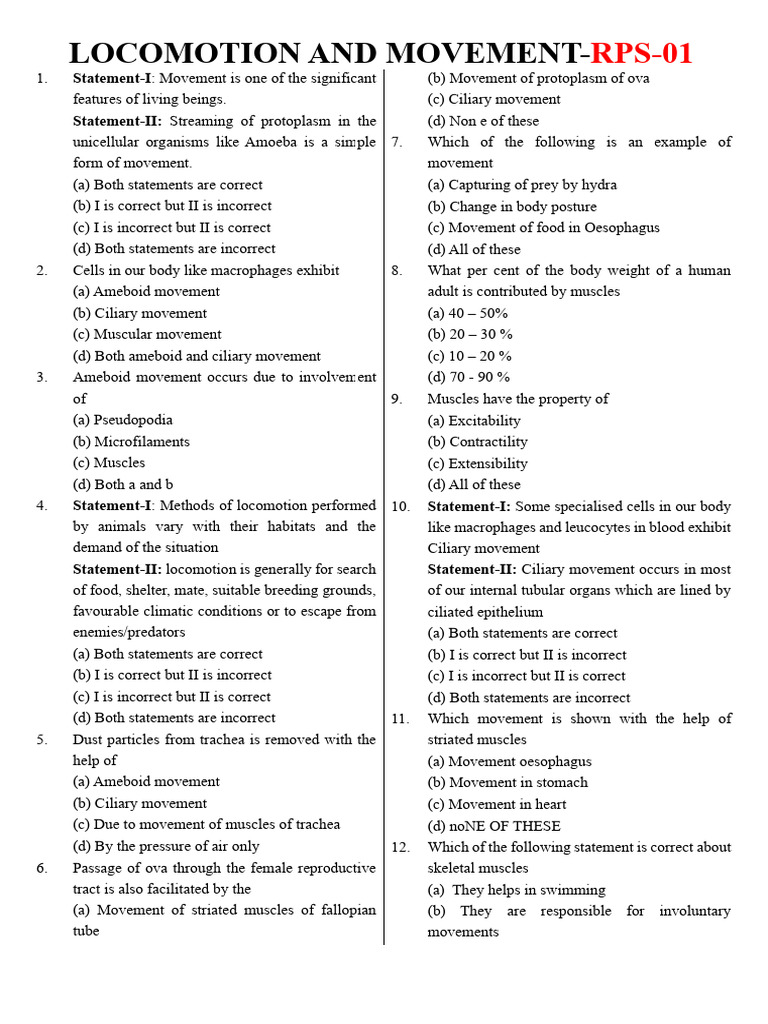 Locomotion and movement_RPS-01 (1) | PDF | Muscle | Histology