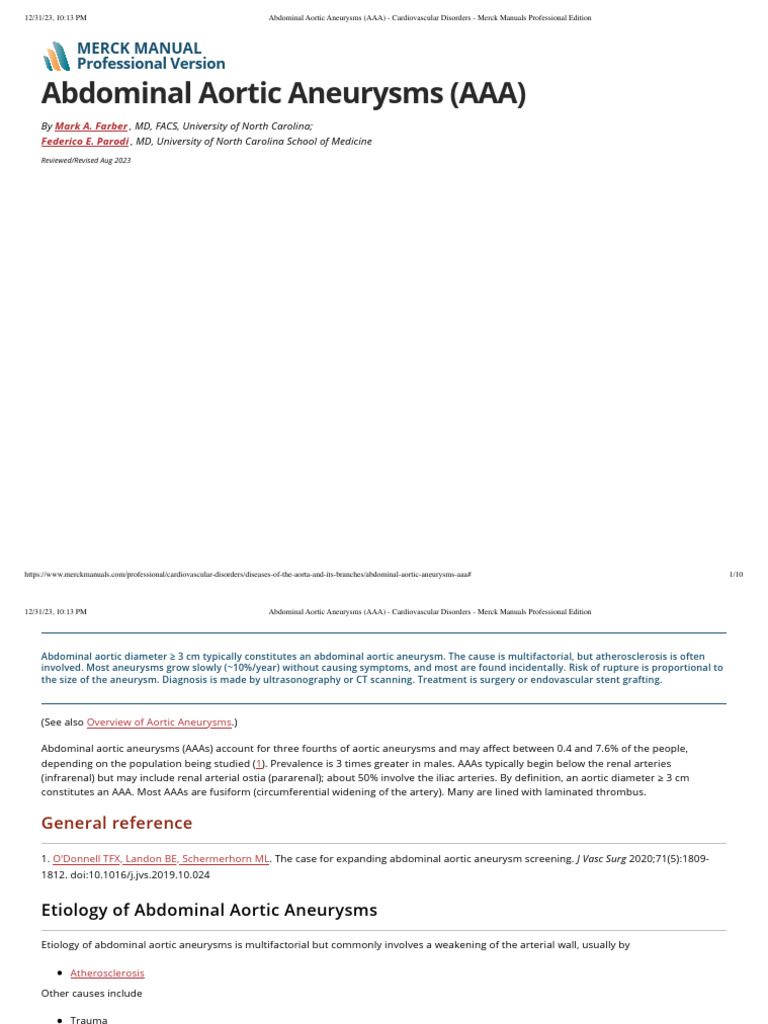 Abdominal Aortic Aneurysms Overview | PDF | Interventional Radiology ...
