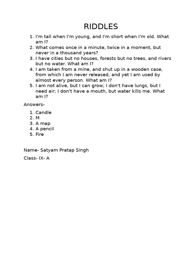 Fun and Challenging Riddles with Answers | PDF