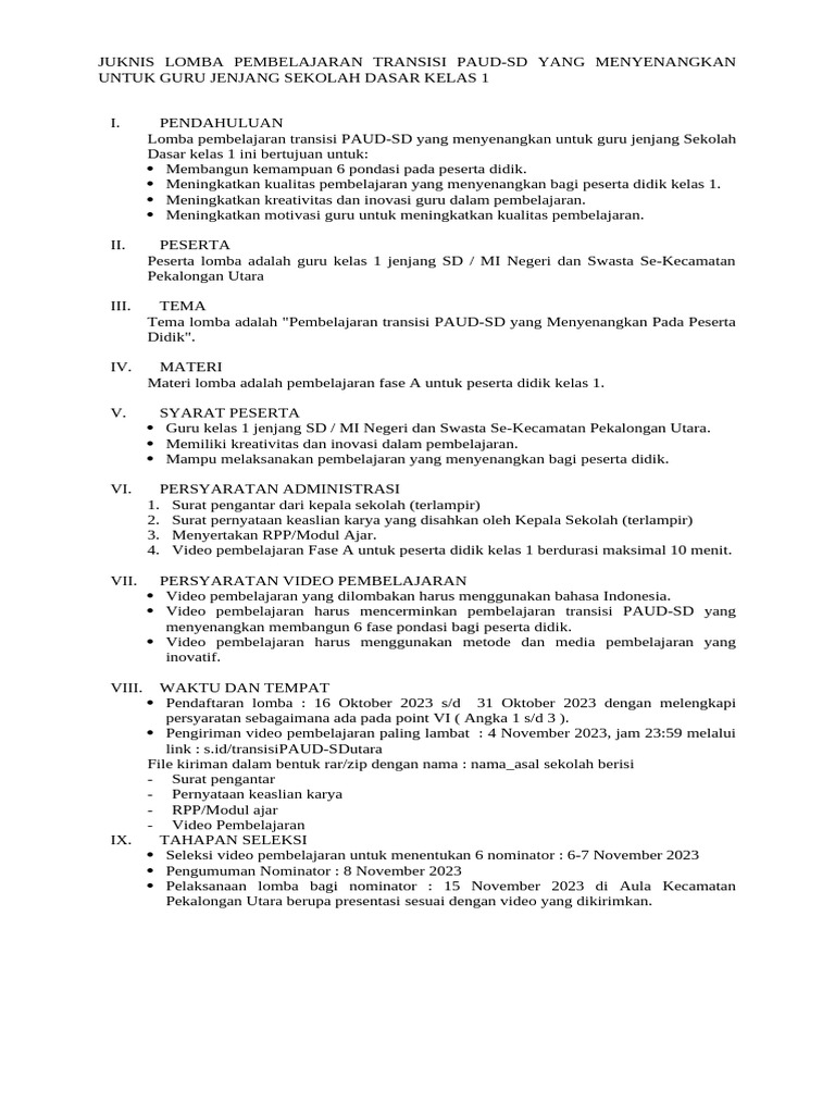 JUKNIS LOMBA PEMBELAJARAN KECAMATAN PKL UTARA edit | PDF