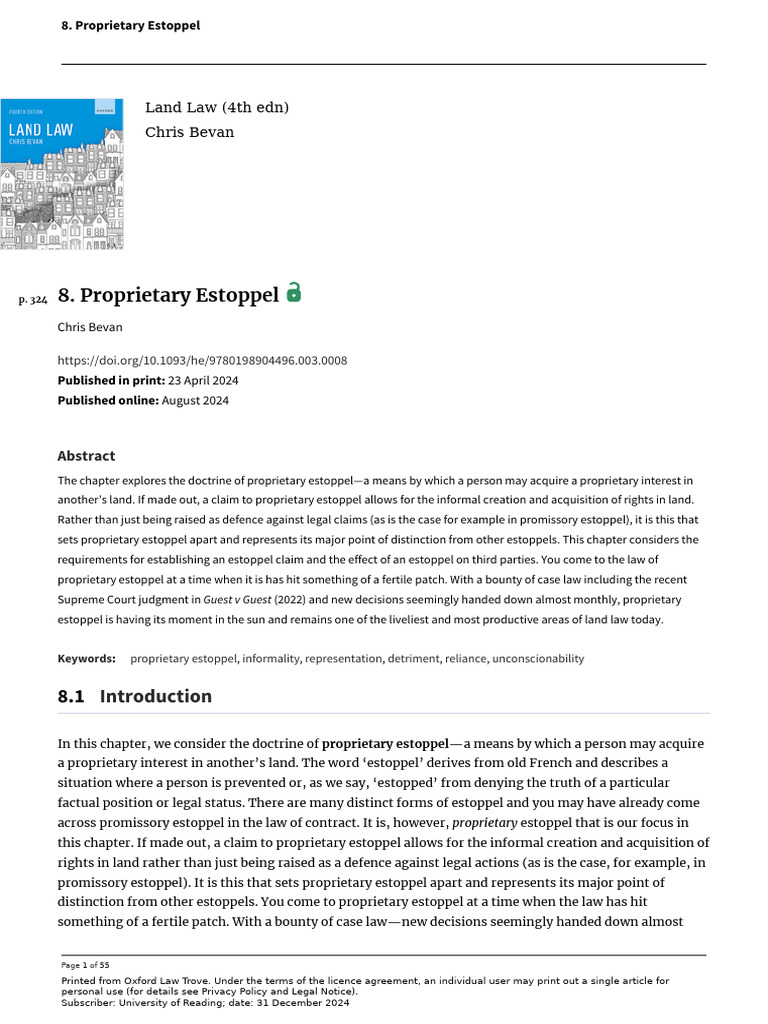 Proprietary Estoppel | PDF | Estoppel | Justice