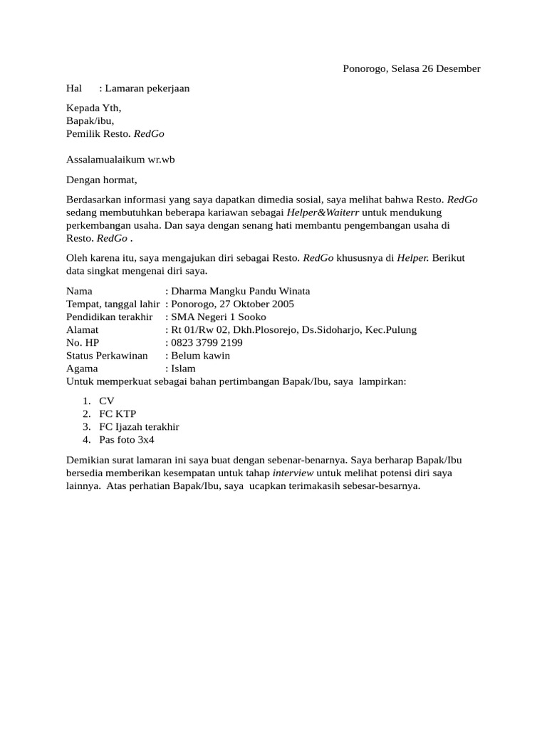 Surat Lamaran PDF | PDF