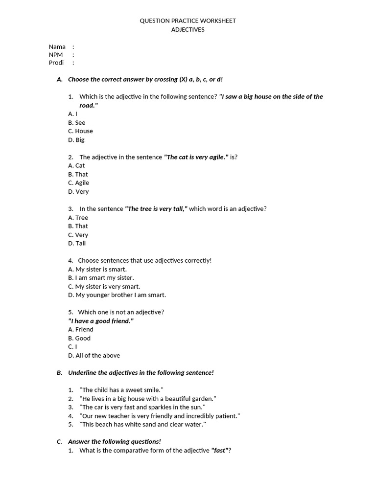 Question Practice Worksheet | PDF