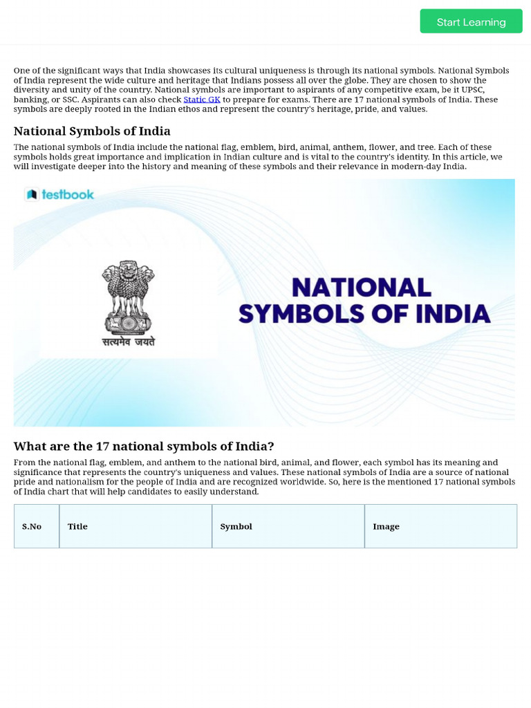 National Symbol of India - Details About 17 National Symbols | PDF