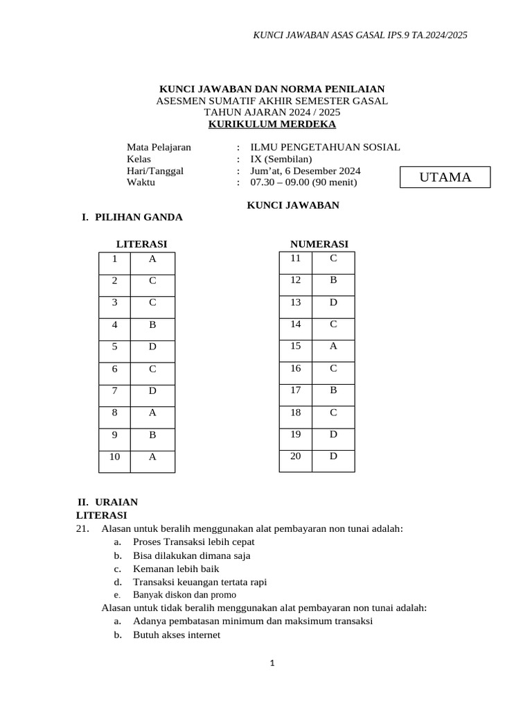 Utama - Kunci Jawaban Asas Gasal Ips 24-25 Editing | PDF