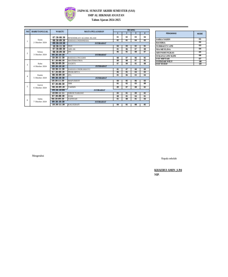 Jadwal Pts Smp.2024 | PDF