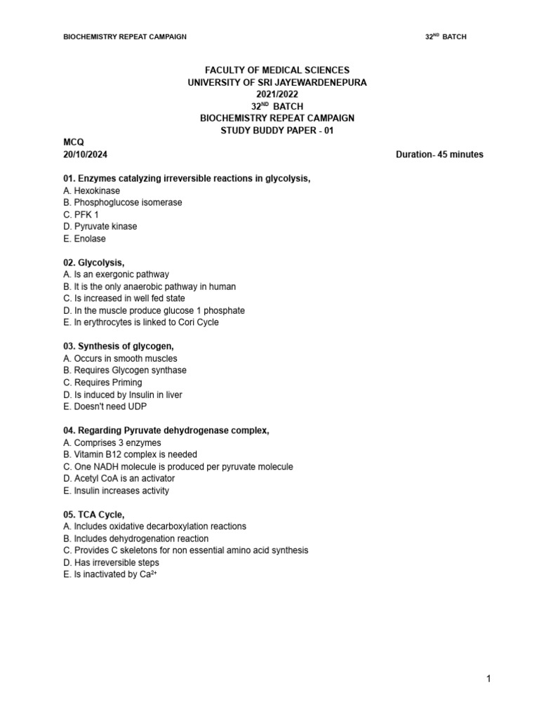 BIOCHEM 2 | PDF | Glycolysis | Metabolic Pathway