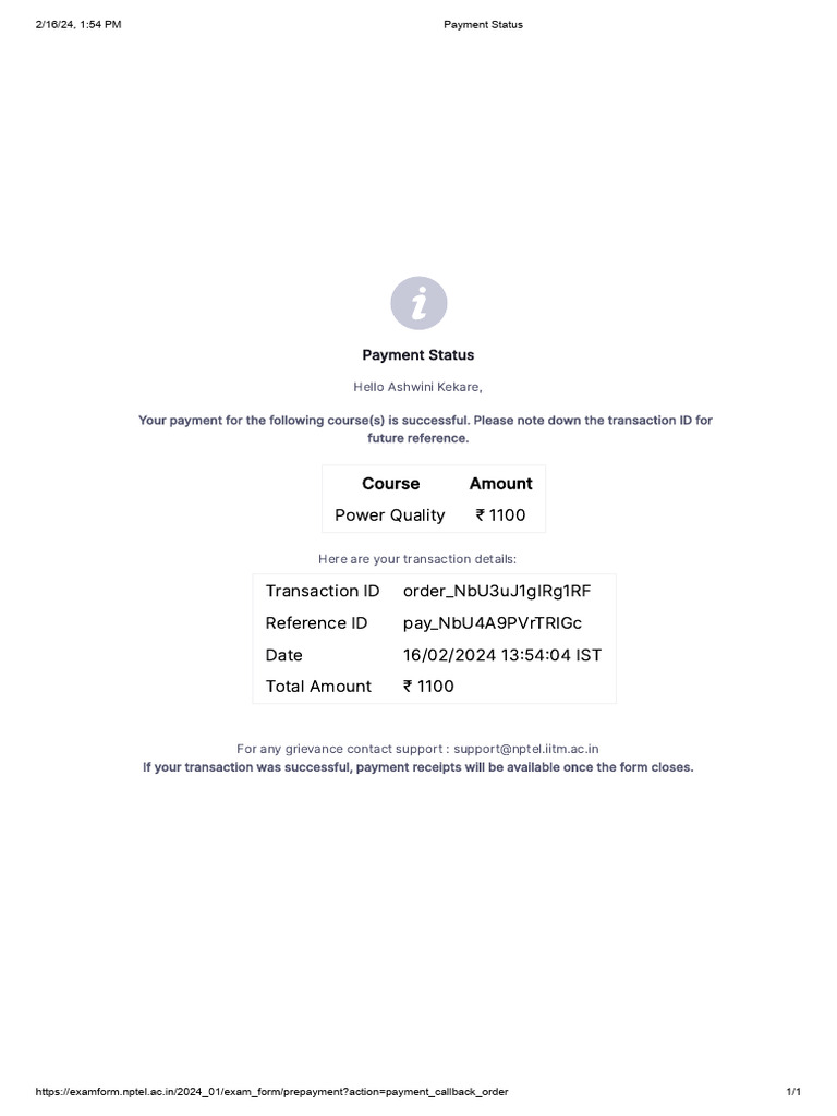 Payment Status Nptel | PDF
