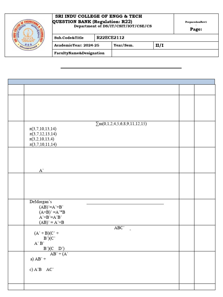 DE QB AY 24-25_CSE | PDF | Logic Gate | Electronics DE QB AY 24-25_CSE | PDF | Logic Gate | Electronics