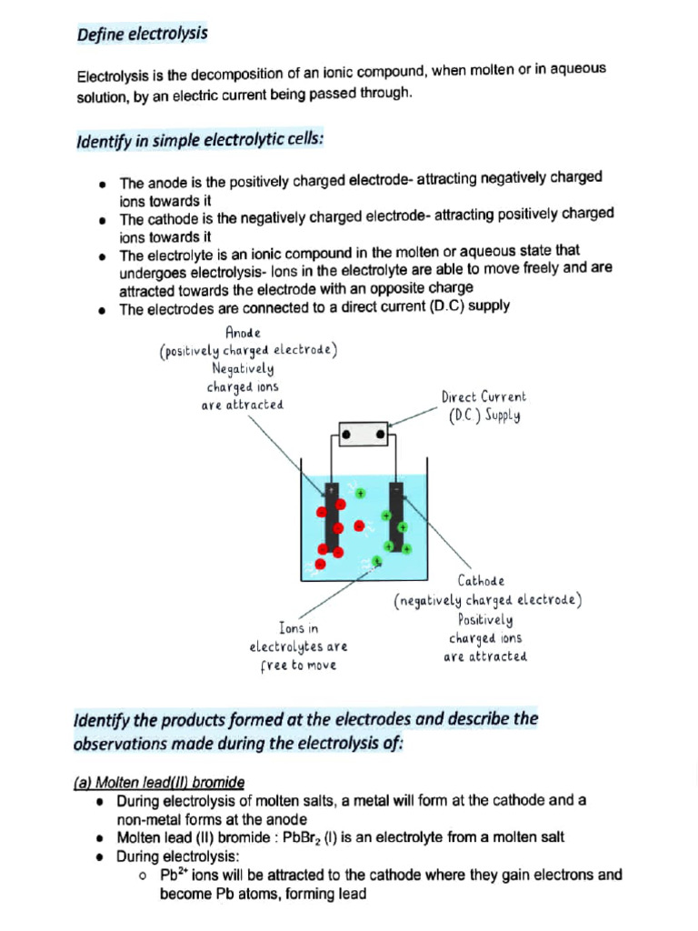 Chem Electrolysis Notes | PDF | Ion | Anode