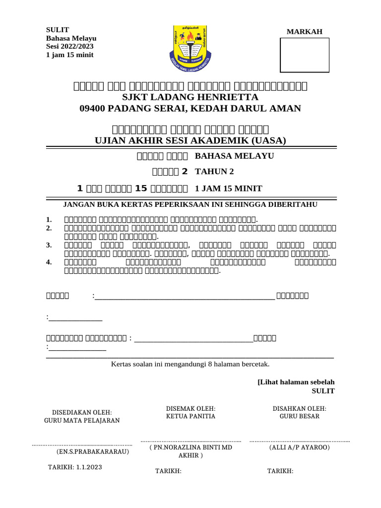 BM Muka Depan Pentaksiran Uasa | PDF