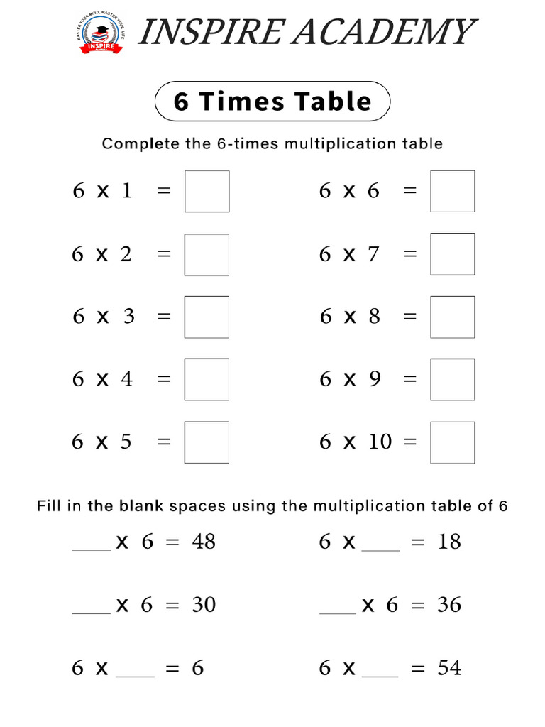6 Times Table Worksheet | PDF