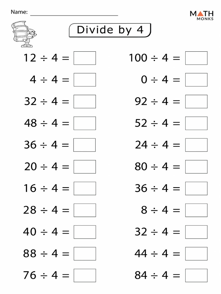 Divide by 4 Worksheet | PDF