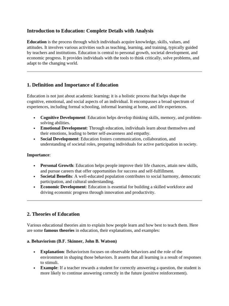 Introduction to Education | PDF | Philosophy Of Education | Analytic ...