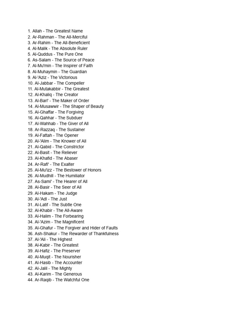 The 99 Names of Allah | PDF | Theology | Religious Belief And Doctrine