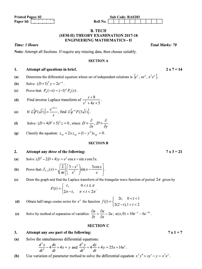 Engineering Mathematics II Ras203 | PDF