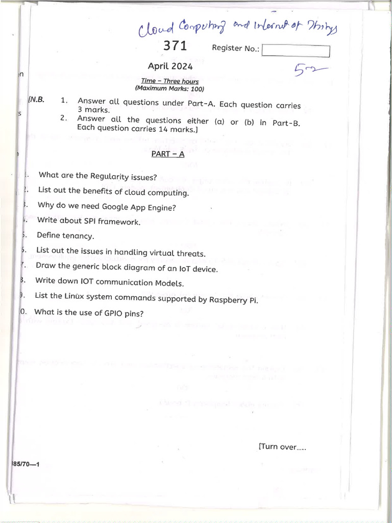 Cloud Computing and IoT - Previous Question | PDF